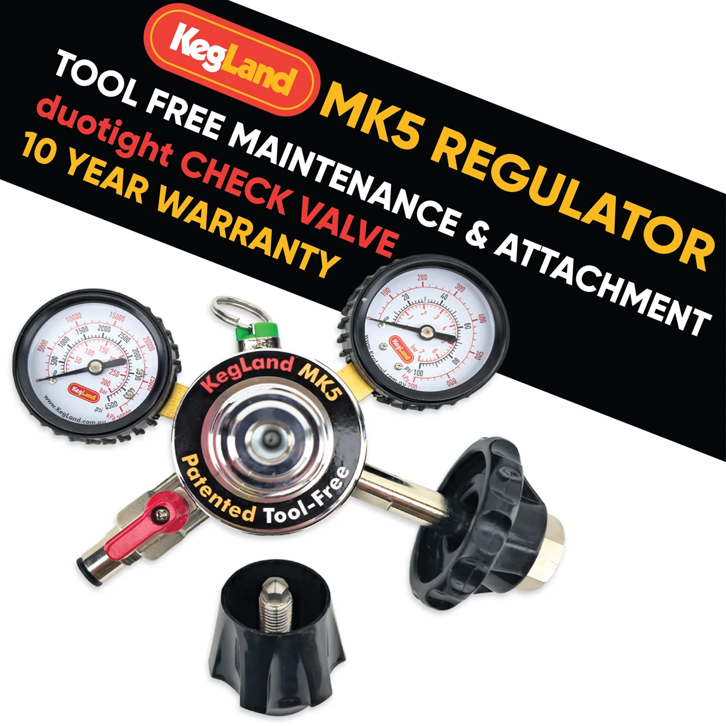 KegLand CO2 drukregelaar met 2 manometers MK5 tool free dual gauge regulator - HobbyBrouwShop.nl